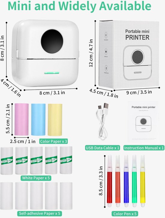 Equivera Mini Printer - Pocket Printers - Draagbare Printer - Mobiele ...