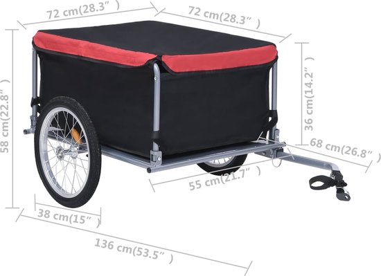 vidaXL Fietstrailer - Fietskar - Zwart/Rood - 136x72x58 cm ...