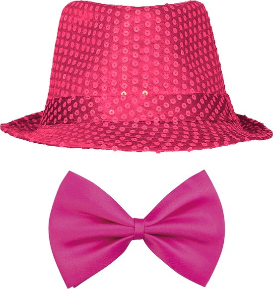 Carnaval verkleed set compleet - hoedje en vlinderstrikje - roze ...