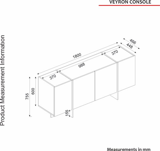 Buffetkast - 4 deuren - Zwart marmer effect en goudkleurig - CADEBA L 180 cm x H 75.5... | bol
