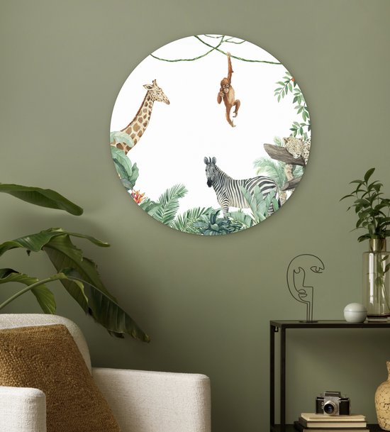 WallCircle - Wandcirkel ⌀ 60 - Jungle - Wilde dieren - Kinderen - Natuur - Ronde... | bol