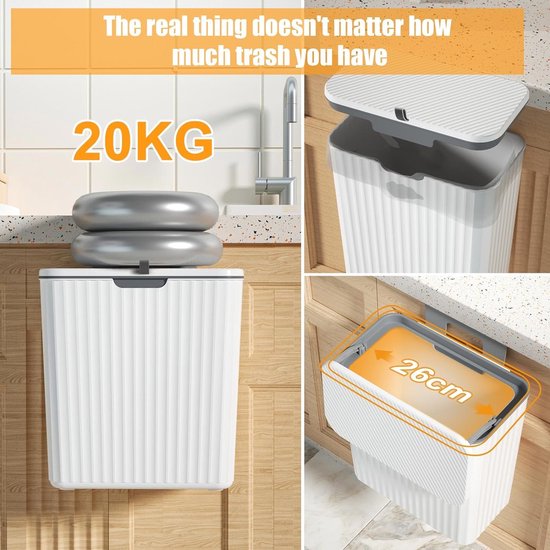 Hanging Bin with Sliding Lid, Under the Sink Wheelie Bin, Plastic ...