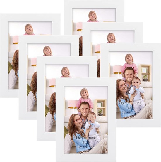 Pakket van 7 fotolijsten 10 x 15 cm, wit, modern wit houtnerf frame ...