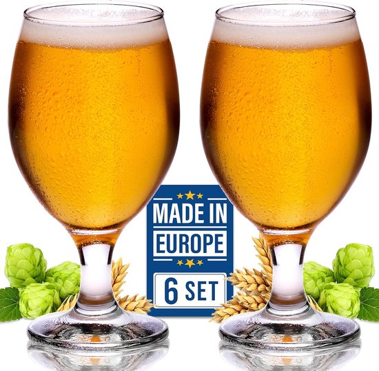 Premium bierglazen, set van 6, 400 ml bierglas 100% loodvrije bier glazen, Belgisch... | bol