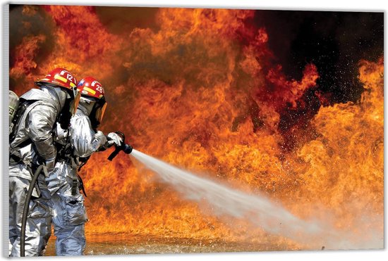 Acrylglas –Brandweermannen in Zilveren Pakken Blussen Vuur– 60x40 ...