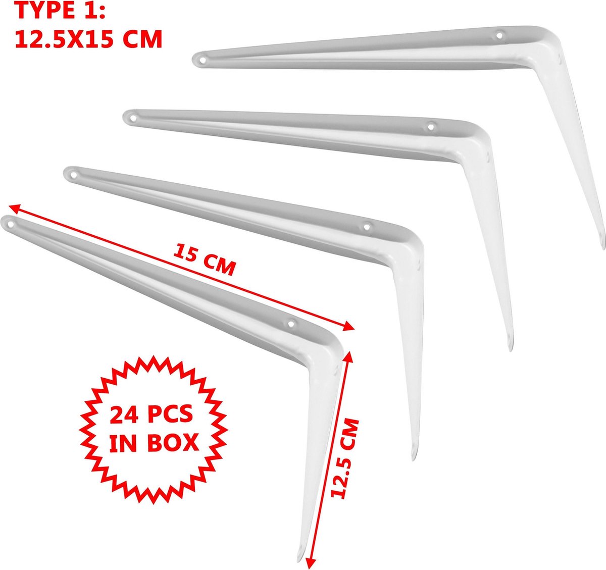 Set van 24 metalen plankendragers (type 1, 12.5x15 cm, wit) | bol
