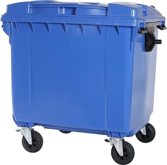 4-wiel afvalcontainer - 1100 liter - vlak deksel - blauw | bol