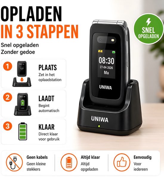 Senioren Telefoon Uniwa Klapbaar GSM - Grote Toetsen en 2.4″ Scherm ...