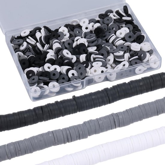 Allecto - Heishi Kralen - Sieraden Maken - 1000 Stuks - Wit Zwart Grijs ...