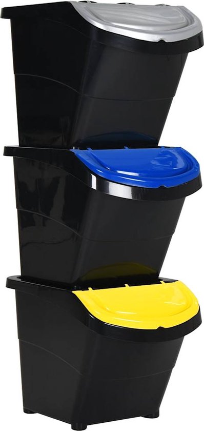 vidaXL - Afvalbakken - met - deksels - stapelbaar - 3 - st - PP - 78 ...