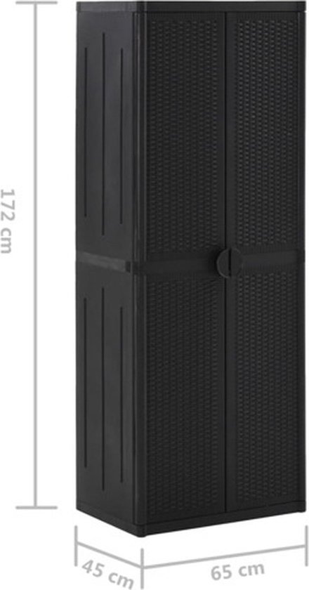 vidaXL Tuinkast - Rattan Look - 65x45x172 cm - Zwart Opslagruimte ...