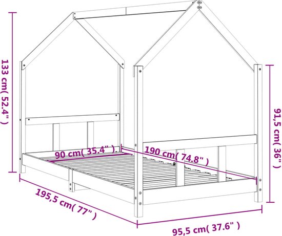 vidaXL Kinderbedframe - 90x190 cm - Grenenhout - Zwart Kinderbed ...