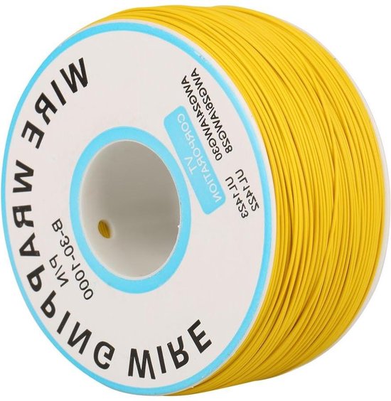 30 AWG Wrapping Wire elektrische draad van enkel koper 200 m (geel) | bol