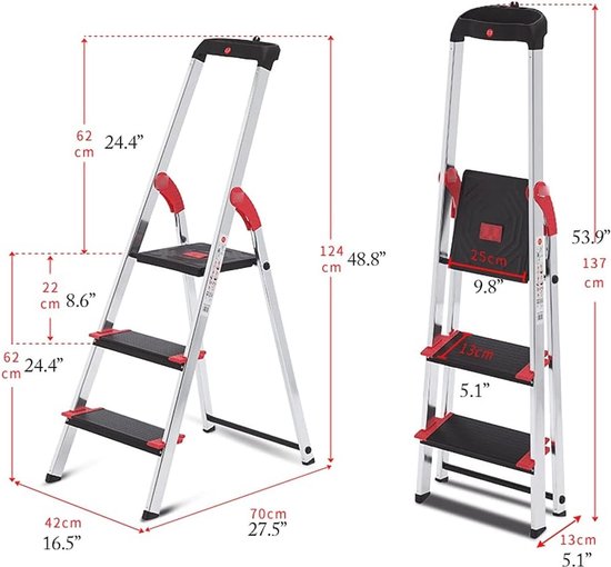 Opvouwbare 3-traps Aluminium Ladder met Handgreep - Lichtgewicht en ...