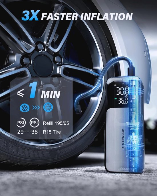 Draagbare Luchtcompressor met Digitale Bandenspanningsmeter - 150 PSI Fietspomp voor... | bol