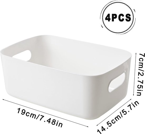 Multifunctionele Opbergdozen - Set van 4, Wit, Kunststof, Ideaal voor ...
