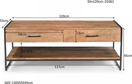 Elin tv-meubel 120 cm mangohout - naturel | bol