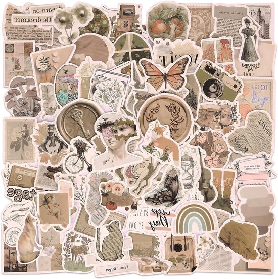 100-Pack Vintage Aesthetic Waterproof Stickers - Journaling ...
