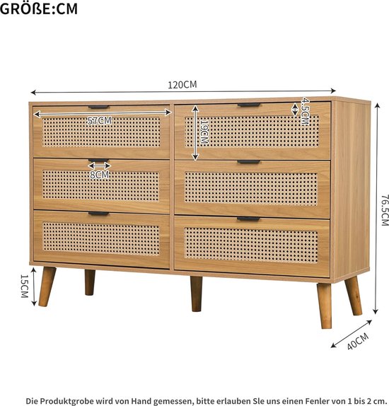 Commode met 6 laden - Dressoir en ladekast van hout voor slaapkamer en ...