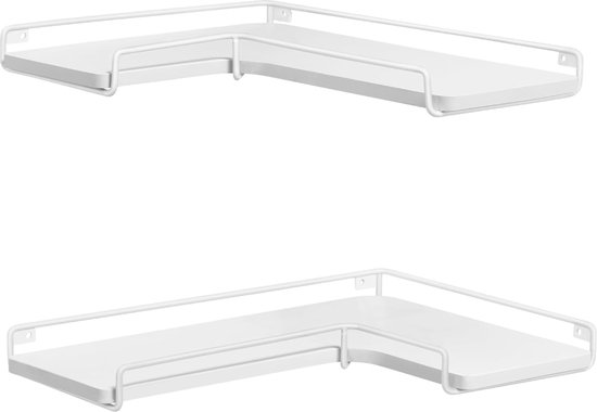 MAZAZU - Hoekplank Wit - Wandplank van Hout en Metaal - Modern Design ...
