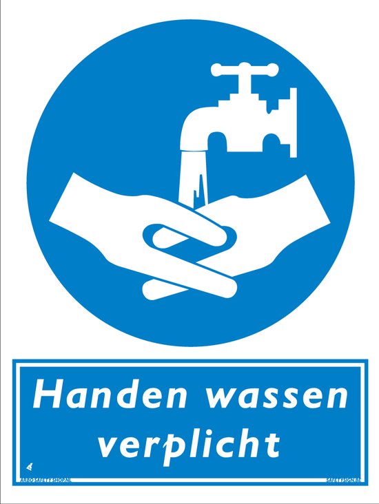 Handen wassen verplicht bord - Bord 300 x 400 mm - (Forex) | bol