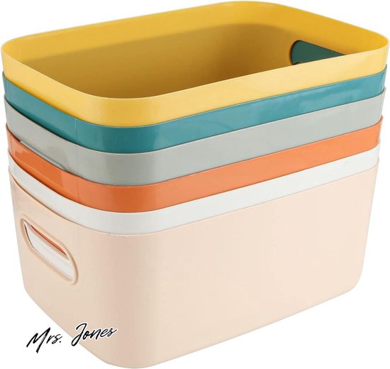 Mrs. Jones 6 stuks plastic opbergdozen - meerdere kleuren - 24 x 16 x 9 ...