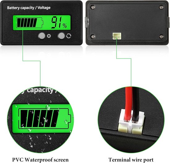 Accumeter met alarm en sleutelschakelaar - 12v 24v 36v 48v 60v 72v 84v ...