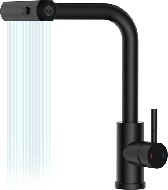 TRANKIELO® - Luxe Zwarte Keukenkraan – 3 Straalsoorten – 360 Graden Draaibaar –... | bol