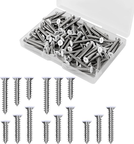 120 Stuks Witte Metalen Schroeven - Roestvrijstalen Houtschroef ...
