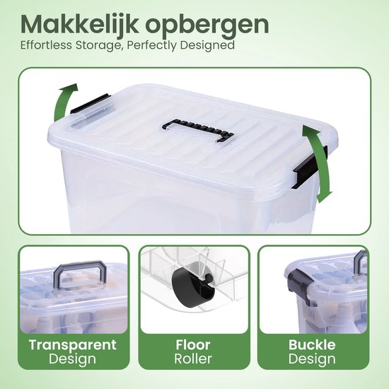 Lugia Opbergbox 60L - Set van 4 Opbergboxen - (63x45x40cm) - Met wielen ...