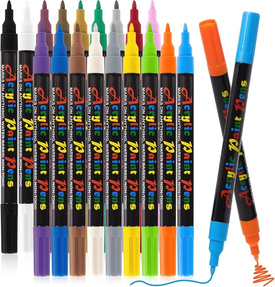 Acrylstiften voor Multimaterialen - 18 Waterbestendige Kleuren voor ...
