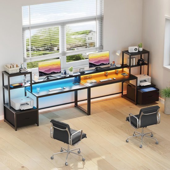 Gaming Bureau met Printer Plank en LED-verlichting - 150 cm Zwart ...