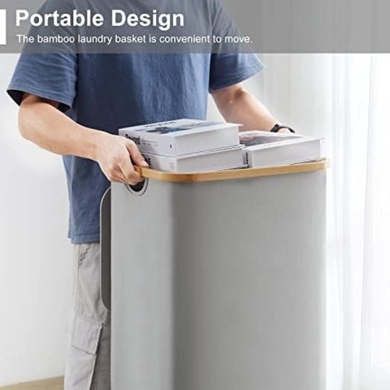 Wasmand met deksel, 85 liter, wasverzamelaar, smal, met waszak, opvouwbare wasmand,... | bol