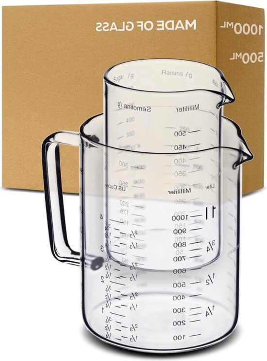 Maatbeker 1 liter - Hittebestendige Glazen Maatbeker met Schenktuit ...
