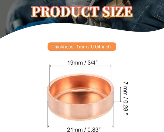 3/4 Inch ID Copper Pipe End Cap - 6 Pack - Copper Fitting Cap - Sweat ...