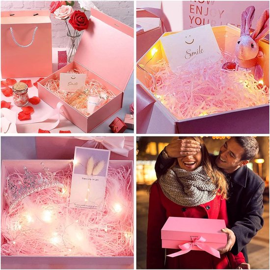 Geschenkset met doos, lint, wenskaart en vulling | bol