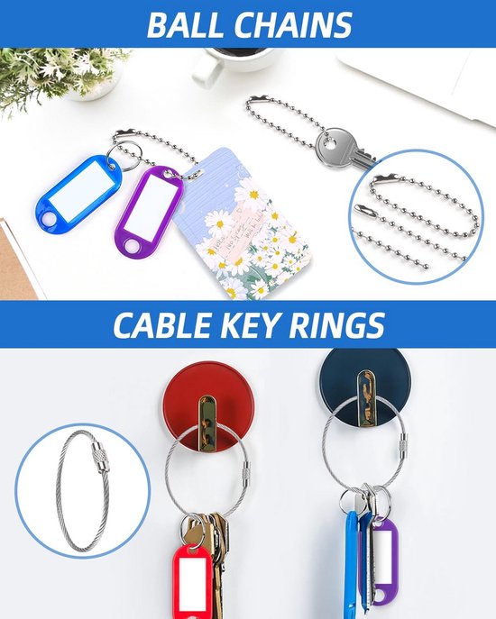Sleutellabels Set van 65 - 10 Kleuren Sleutelhangers met Kettingen en ...