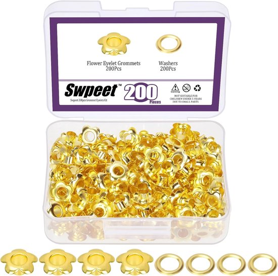 Flower Eyelet Grommets - 200 Sets - 3/16"(5mm) Gold Hole - Eyelet Kit ...