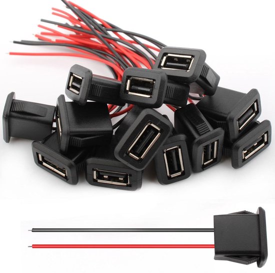 USB Type A Inbouwbus met Klikgroefgesp - 12 Stuks - 3A 2-Polige ...