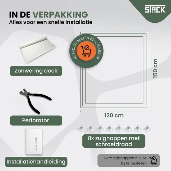STACK® Universele Zonwering met Zuignappen – 120x150cm – Wit ...