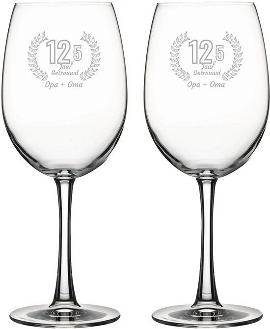Gegraveerde set rode wijnglazen 46cl Opa + Oma 12,5 jaar getrouwd | bol