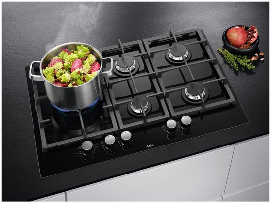 AEG Gaskookplaat HKB75820NB - Inbouw, 75 cm, 5 zones, Gas-op-Glas | bol