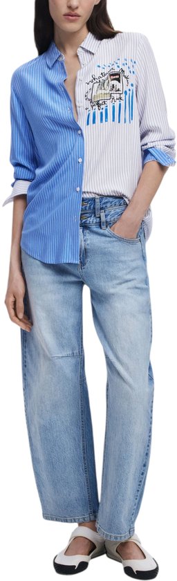Twotone Striped Shirt Long Sleeve Collared Blouse Wo - Light Blue | bol