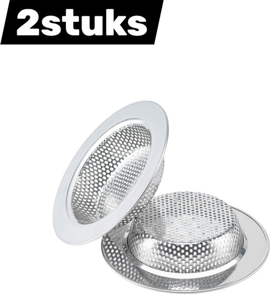 2stuks - Gootsteenzeef - roestvrij staal - grof gaas met geribbelde ...