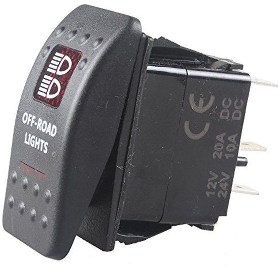 12V 20A Tuimelschakelaar met Rood LED Licht - Waterbestendig Schakelaar ...