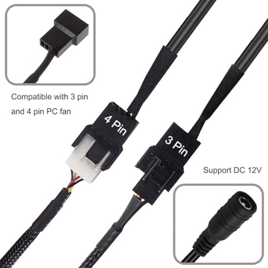 DC to 4 Pin/3 Pin PC Fan, DC 5.5mm x 2.1mm Female Plug to 4 Way 3/4 Pin Male Connector... | bol
