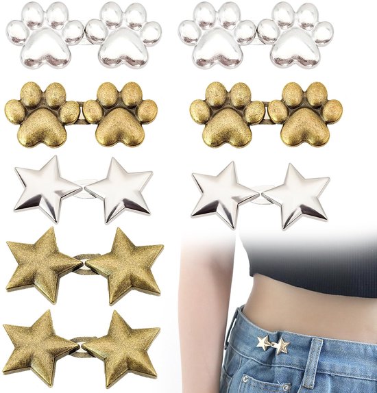 8 pairs trouser clips, no sewing needed button jeans clip-on star waist ...