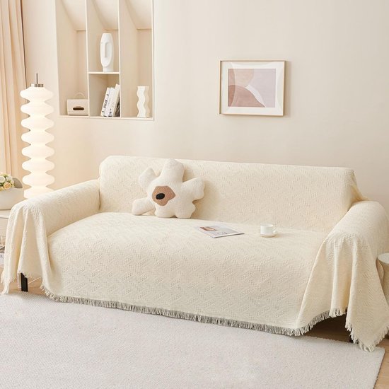 Grote Plaid voor Banken en Fauteuils - 180 x 300 cm - Crème met ...