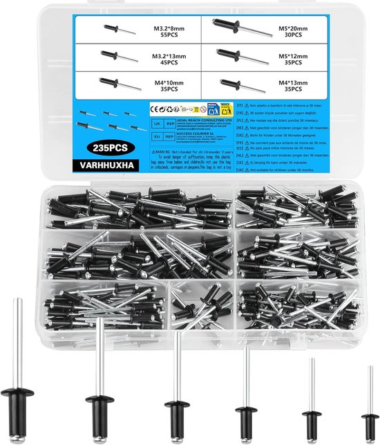 235 Stuk Aluminium Blind Rivets - Assortiment Pop Rivets - Aluminium ...