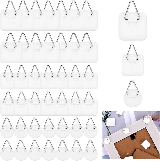 Pack van 45 Zelfklevende Foto Hangers - 3 Vormen - Hechtnagels voor ...
